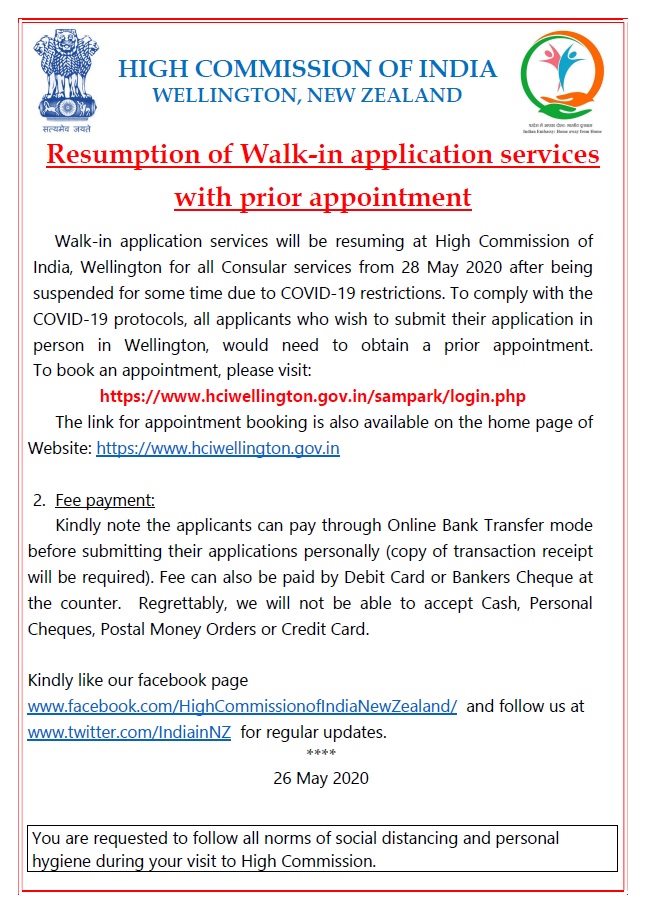 Resumption of Walk-in application services with prior appointment ...